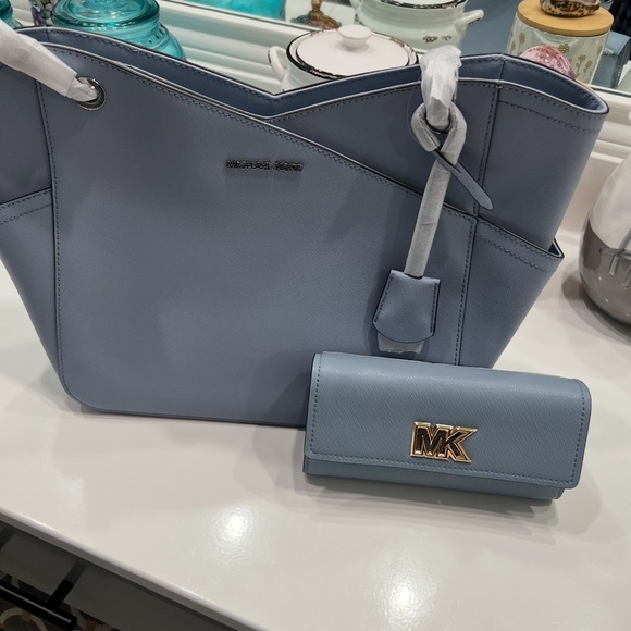 Michael Kors | Bags | Michael Kors Blue Shoulder Bag With Signature ...